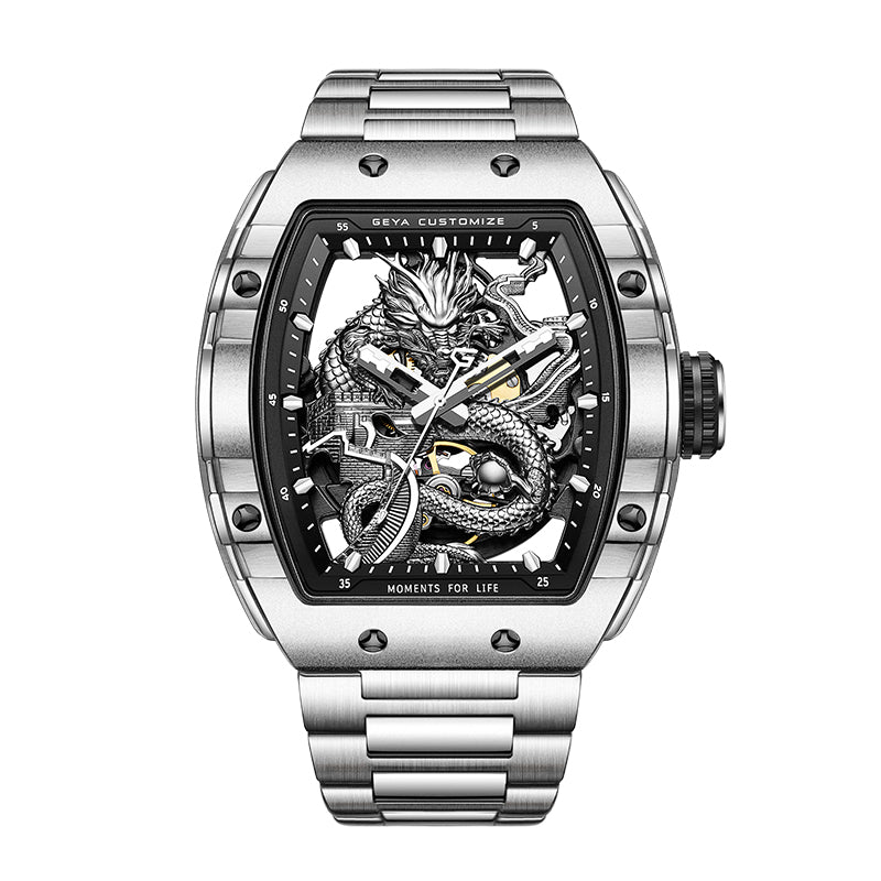 Geya® G78161 Men's Stainless Steel Watch – Automatic Skeleton Design